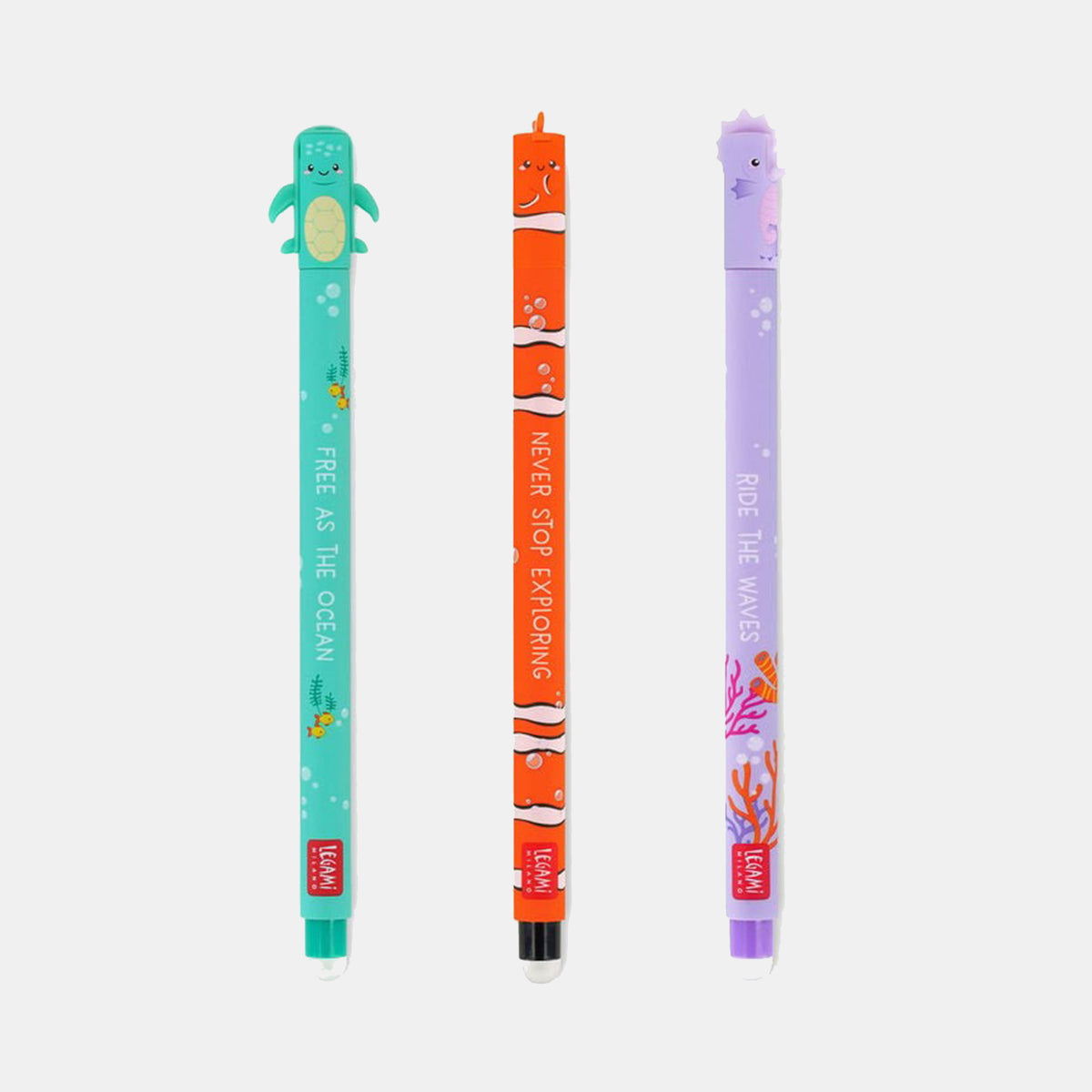 Set stylos encre gel effaçables - Animaux des mers - tortue - poisson ...